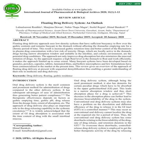 Floating Drug Delivery System: An Outlook | PDF | Digestive Disorders ...