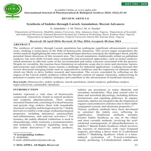 Synthesis of Indoles through Larock Annulation: Recent Advances | PDF
