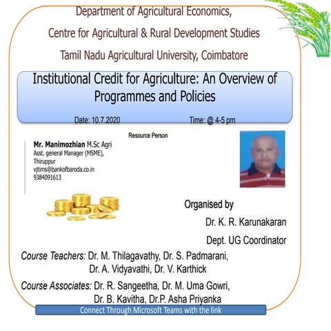Institutional Credit for Agriculture: An Overview of Programmes and ...