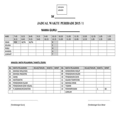 jadual waktu _ peribadi | DOC