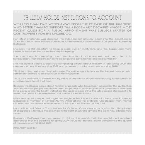 TRILLIUM REPORT 2009 [Article] | PDF