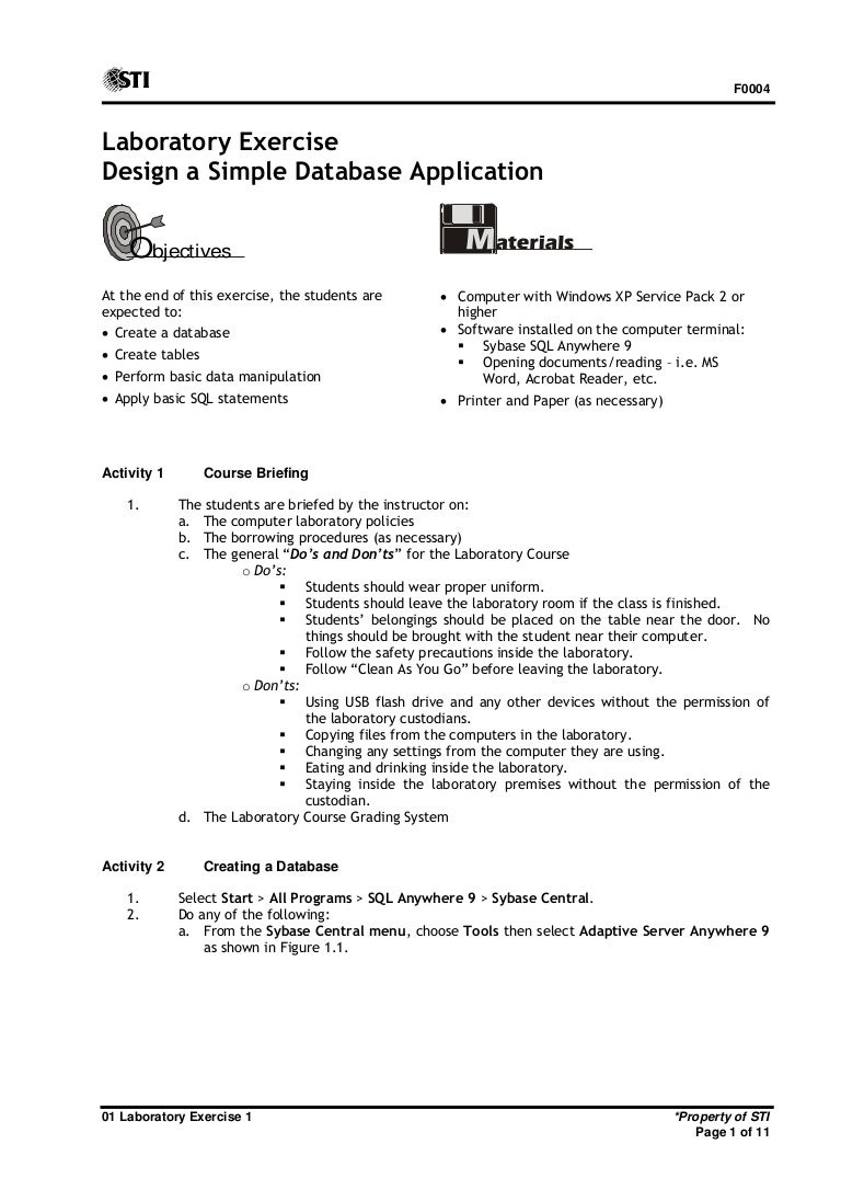 01 laboratory exercise 1 - DESIGN A SIMPLE DATABASE APPLICATION