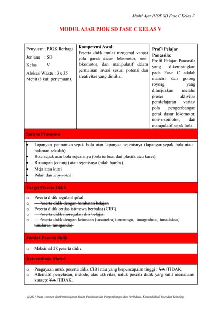 MODUL AJAR.pdf pelajaran PJOK kelas 5 SDN Karangbokong 03 | PDF