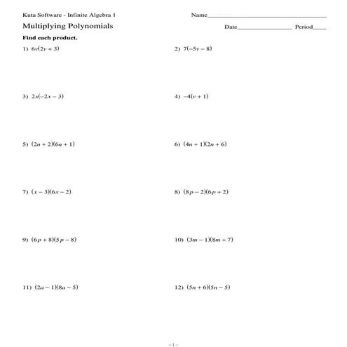 Algebra worksheet Multiplication | PDF