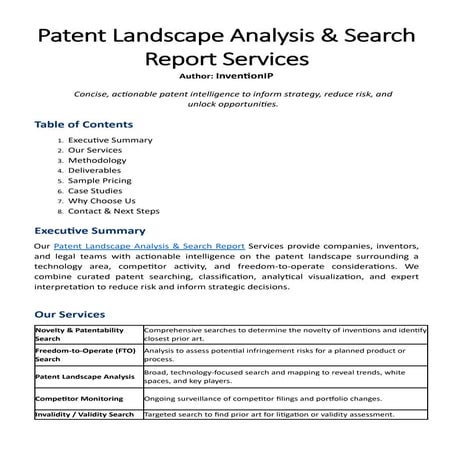 Patent Landscape Analysis & Search Report Services | InventionIP | PDF