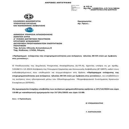 ΔΥΠΑ - Πρόσκληση Προγράμματος ενίσχυσης της επιχειρηματικότητας για ...