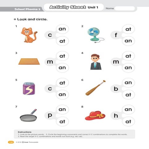 01_School Phonics_Book2_Activity Sheet_Unit1.pdf | Education