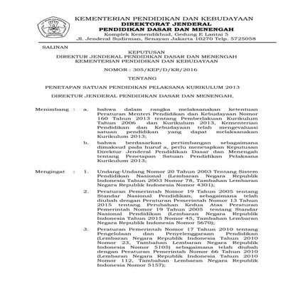 01 sk dirjen dikdasmen 305 2016 | PDF