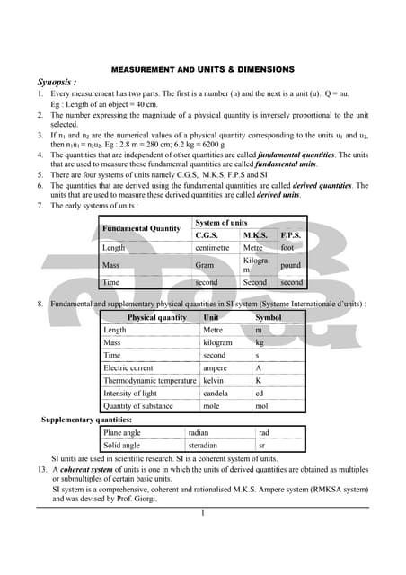 9th Physics. Ch.01: Physical Quantities | PDF