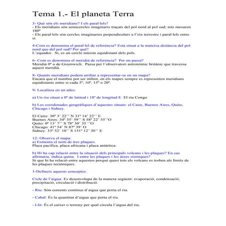 Exercicis del tema 1: El Planeta terra, de Javier Miragall | DOC