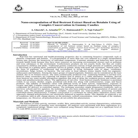 Nano-encapsulation of Red Beetroot Extract Based on Betalain Using of ...