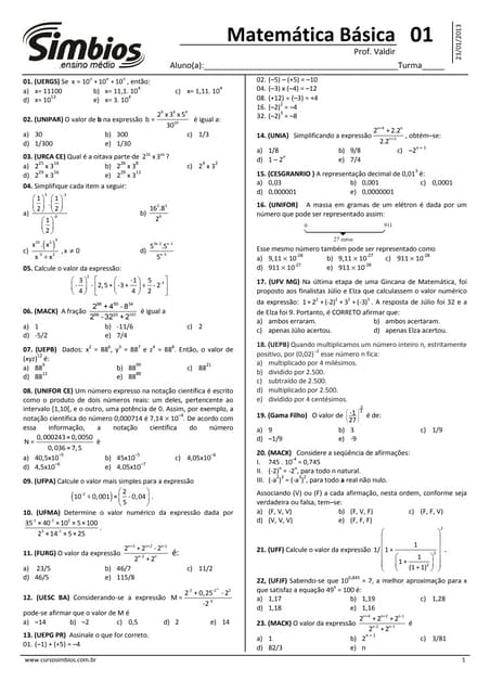 Prova números inteiros - 7° ano | PDF