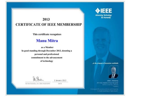 IEEE 2012 Membership Certificate | PPT