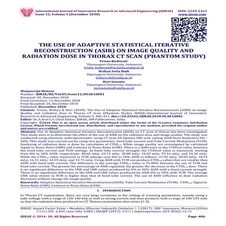 The Use Of Adaptive Statistical Iterative Reconstruction Asir On Image Quality And Radiation