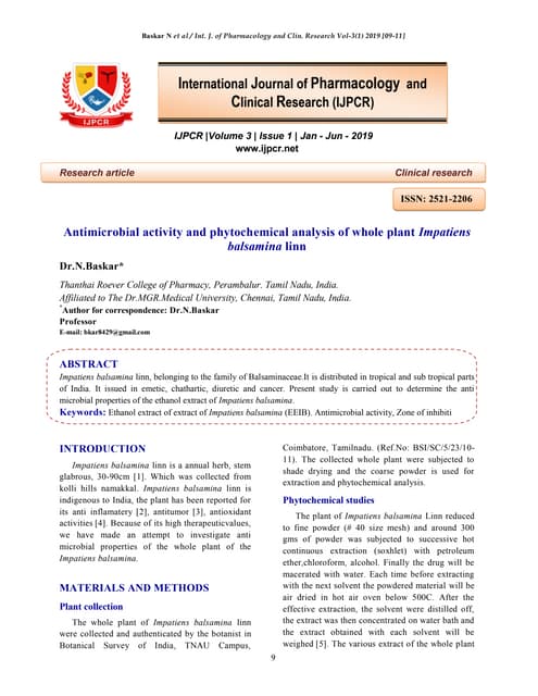 Phytochemical screening and in vitro antioxidant activity of extracts of jasminum sessiliflorum ...