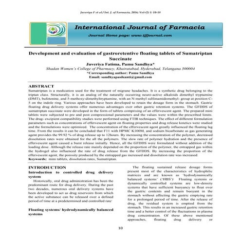 Development And Evaluation Of Gastroretentive Floating Tablets Of Sumatriptan Succinate Pdf