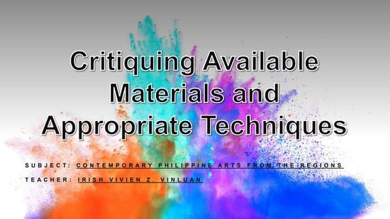Different Contemporary Art technique and Performance Practices in CPAR (Contemporary Philippine ...