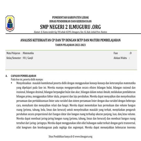 TUJUAN PEMBELAJARAN kelas 7 kurikulum merdeka.docx