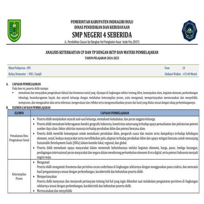 Analisis Keterkaitan CP dan TP Mapel IPS | DOCX