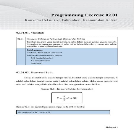02.01. Konversi Suhu Menggunakan Bahasa pemrograman Python | PDF | Free ...