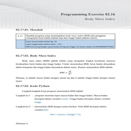 02.17. Menentukan Body Mass Index Menggunakan Bahasa Pemrograman Python | PDF