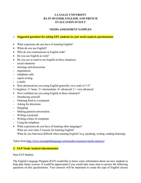 Needs Analysis Questionnaire Docx