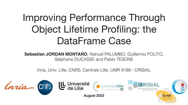 Improving Performance Through Object Lifetime Profiling The Dataframe Case Ppt