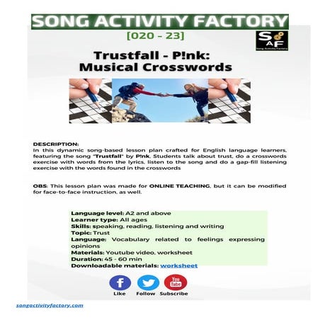 Here's an Engaging ESL Song Activity for Pink's 'Trustfall | PDF