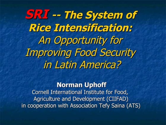 System of rice Intensification (SRI) | PPTX | Agriculture | Industries
