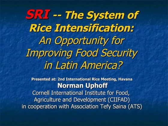 System of rice Intensification (SRI) | PPTX | Agriculture | Industries