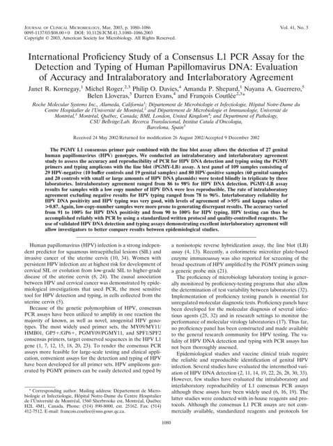 Comparison of the Roche AMPLICOR® Human Papillomavirus (HPV) Test with ...