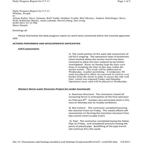 020711 wgsl daily progress report aoc | PDF