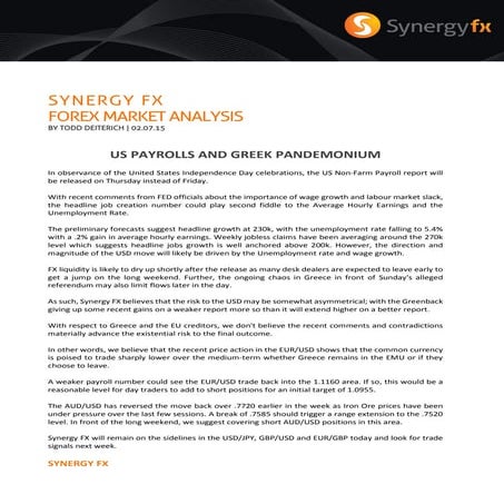 Synergy FX - Forex Market Analysis | 2nd July 2015 | PDF