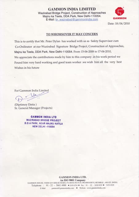 Experience certificate TATA CONSULTING ENGINEERS | PDF