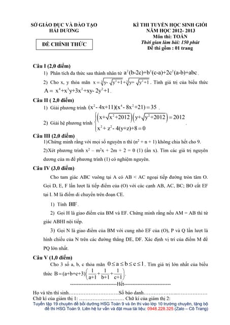 Đề thi HSG Toán 9 Hải Phòng năm 2016 - 2017 | DOC