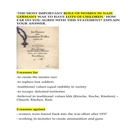 HISTORY IGCSE REVISION CARDS - 021. ROLE OF WOMEN IN NAZI GERMANY | DOCX