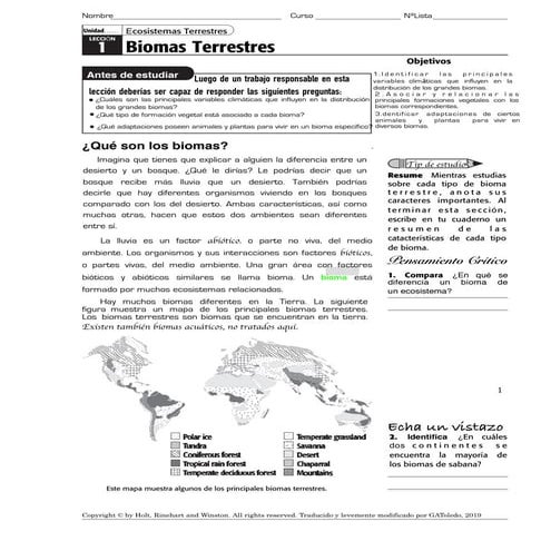 Respuestas De La Hoja De Trabajo Sobre Biomas