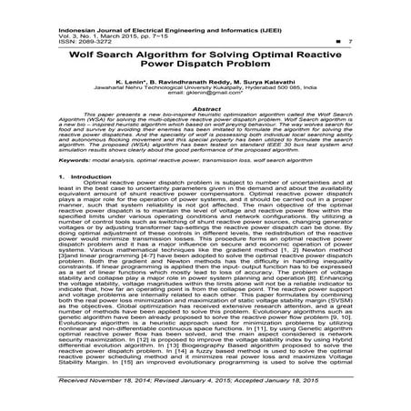 Wolf Search Algorithm For Solving Optimal Reactive Power Dispatch Problem Pdf 