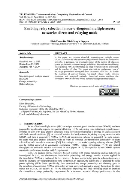 Enabling Relay Selection In Non Orthogonal Multiple Access Networks Direct And Relaying Mode Pdf