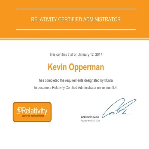 Relativity Certified Administrator Certificate | PPT