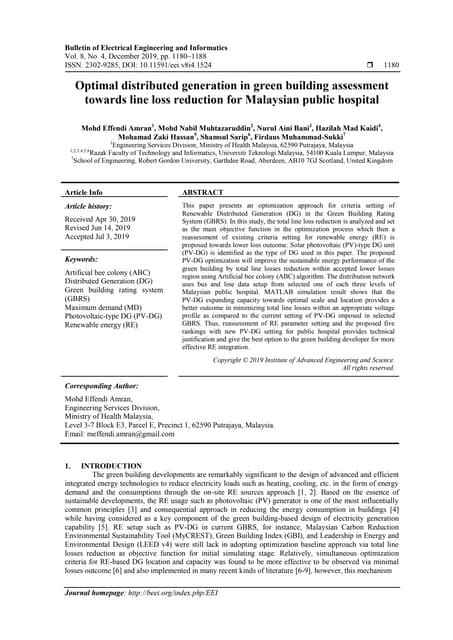 Optimal Distributed Generation In Green Building Assessment Towards Line Loss Reduction For