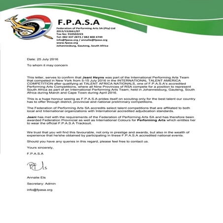 Fpasa Letter Jeani | PDF