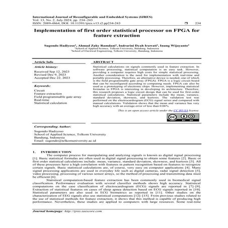 Implementation Of First Order Statistical Processor On Fpga For Feature