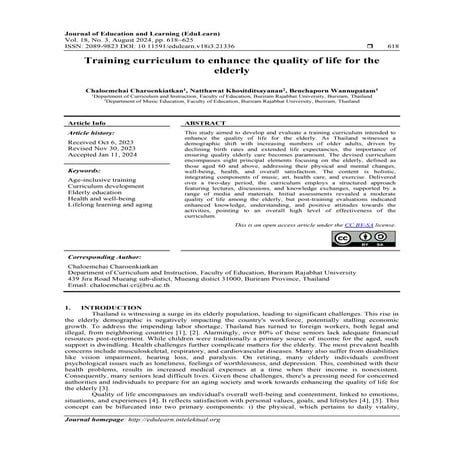 Training curriculum to enhance the quality of life for the elderly | PDF