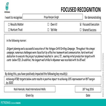 Focused Recognition- Yetagun Infill Campaign Priya | PDF