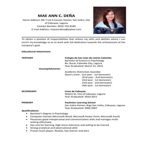 MAE ANN DEÑA - RESUME | DOC