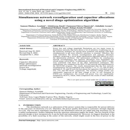 Simultaneous Network Reconfiguration And Capacitor Allocations Using A Novel Dingo Optimization 