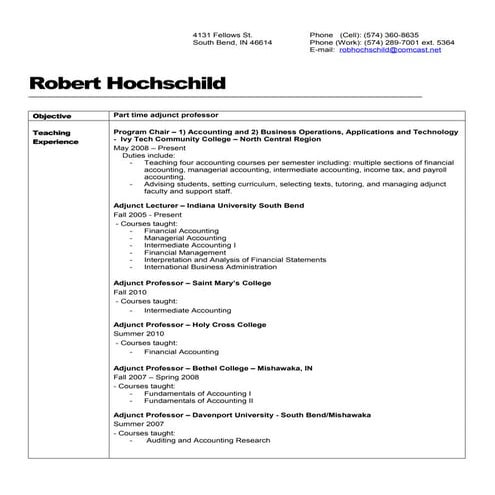 Rob's Resume - adjunct professor | DOC
