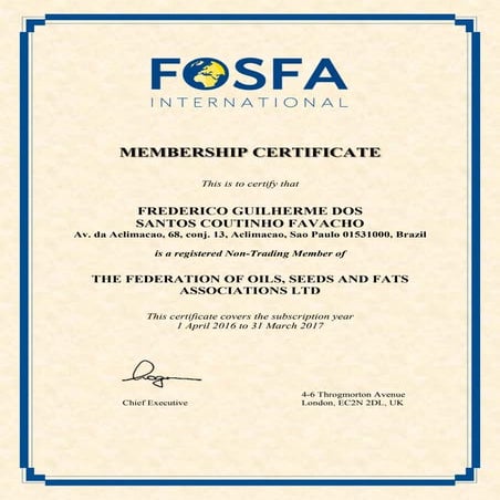 Membership Certificate 2016-17 - FOSFA | PDF