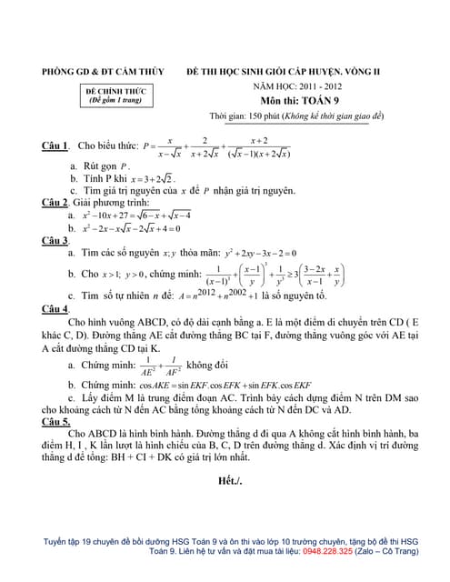 Đề thi HSG Toán 9 Thanh Hóa năm 2011 - 2012 | DOC